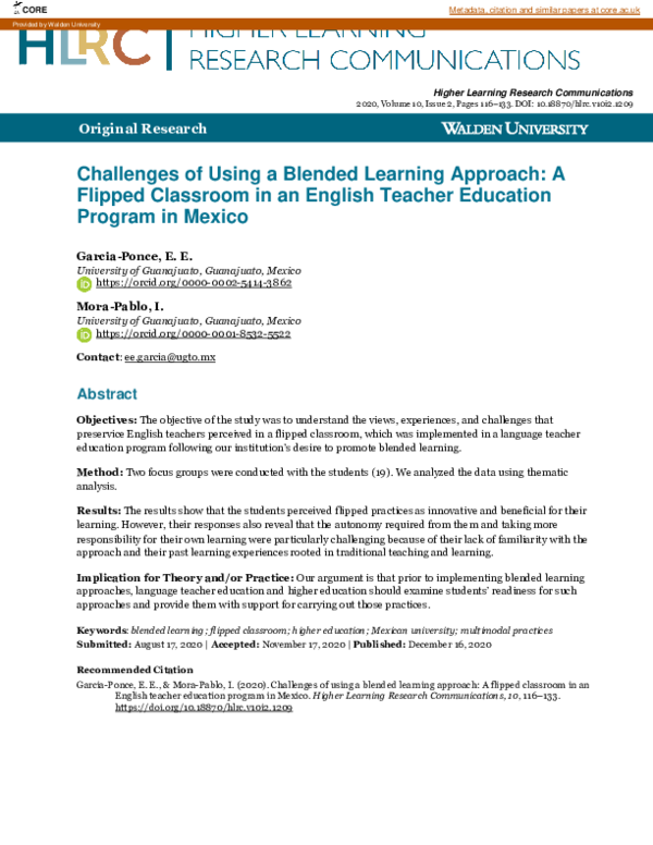 (PDF) Challenges of Using a Blended Learning Approach: A Flipped Classroom in an English Teacher ...