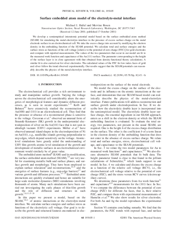 (PDF) Surface embedded atom model of the electrolyte-metal interface