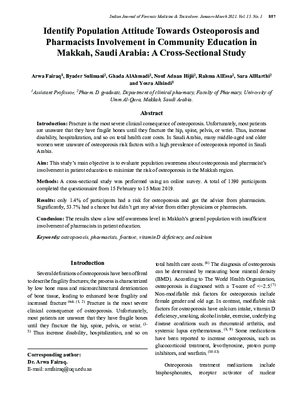 (PDF) Identify Population Attitude Towards Osteoporosis and Pharmacists ...