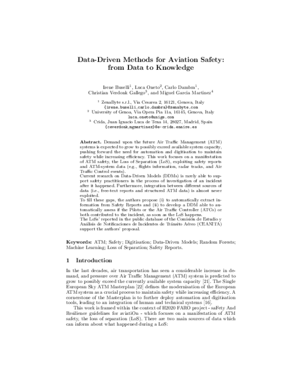 Pdf Data Driven Methods For Aviation Safety From Data To Knowledge