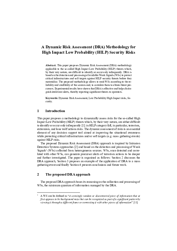 (PDF) A Dynamic Risk Assessment (DRA) Methodology for High Impact Low ...
