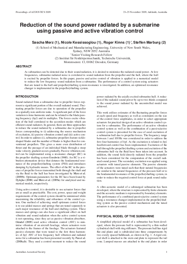 (PDF) Reduction of the sound power radiated by a submarine using ...
