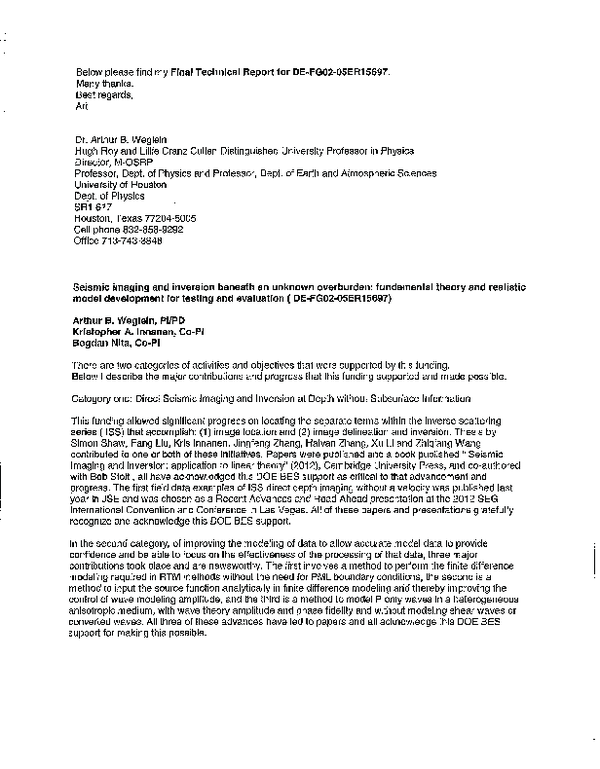 (PDF) Seismic Imaging and Inversion: Application of Linear Theory (2012 ...