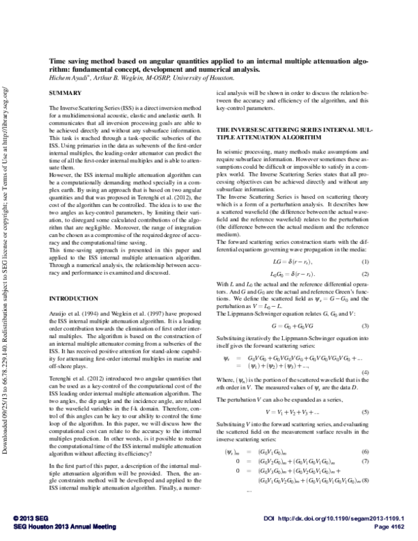 Pdf Time Saving Method Based On Angular Quantities Applied To An Internal Multiple Attenuation