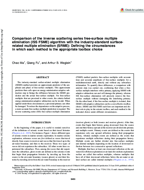 (PDF) Comparison of the inverse scattering series free-surface multiple elimination (ISS FSME ...