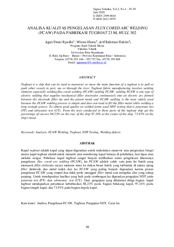 (PDF) Analisa Kualitas Pengelasan Flux Cored Arc Welding (Fcaw) Pada ...