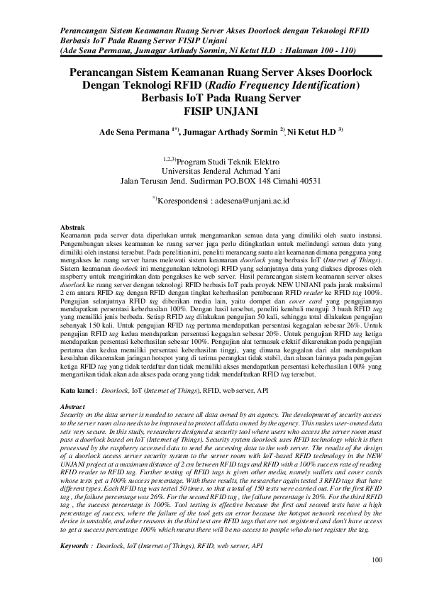 (PDF) Perancangan Sistem Keamanan Ruang Server Akses Doorlock Dengan ...