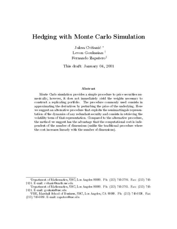 Pdf Hedging With Monte Carlo Simulation Levon Goukasian