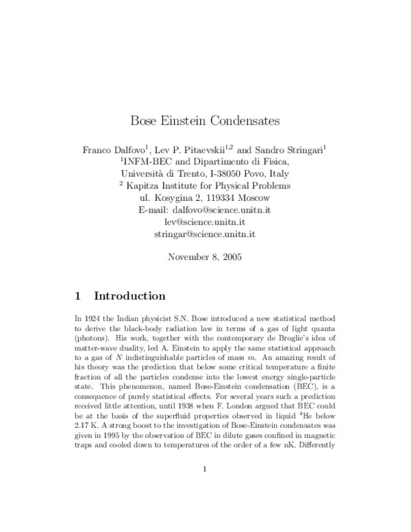 Pdf Bose Einstein Condensates