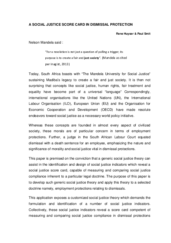 (PDF) A Social Justice Score Card for Dismissal Protection