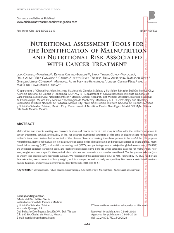 (PDF) Nutritional Assessment Tools for the Identification of ...