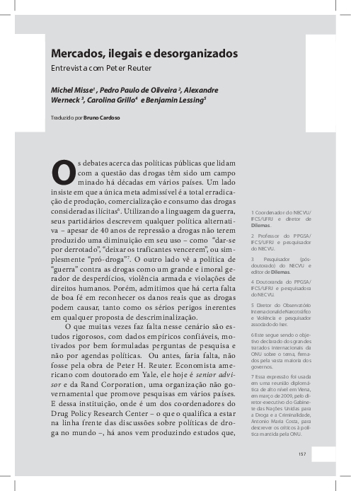 (PDF) Mercados, ilegais e desorganizados - Entrevista com Peter Reuter