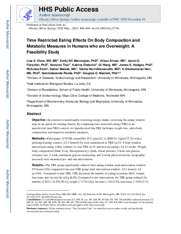 (PDF) Time‐Restricted Eating Effects on Body Composition and Metabolic ...