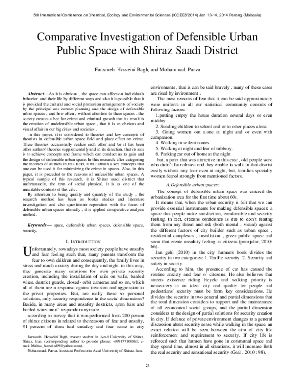 (PDF) Comparative Investigation of Defensible Urban Public Space with ...