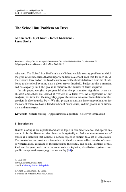 (PDF) The School Bus Problem on Trees
