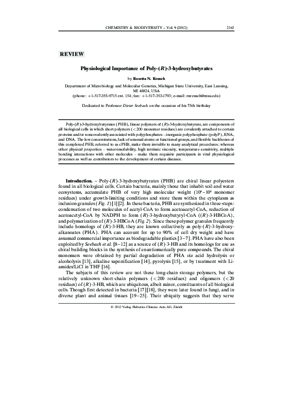 (PDF) Physiological Importance of Poly-(R)-3-hydroxybutyrates