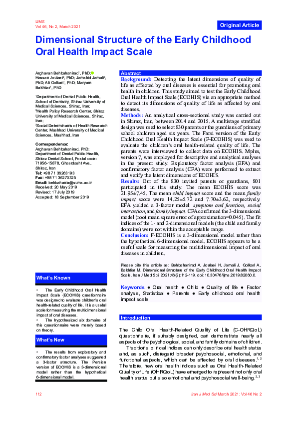 (PDF) Dimensional Structure of the Early Childhood Oral Health Impact Scale