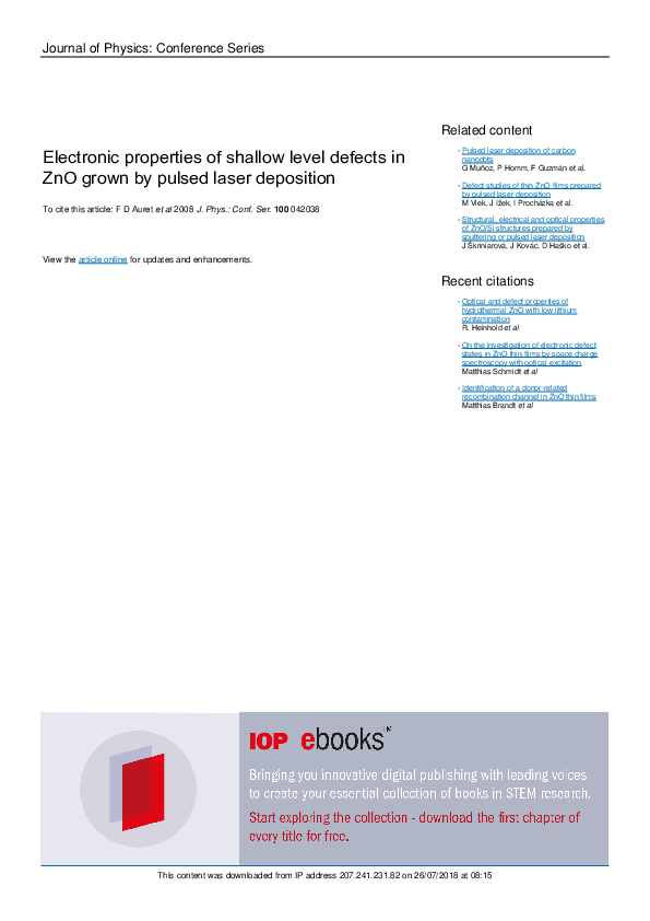 (PDF) Electronic properties of shallow level defects in ZnO grown by ...