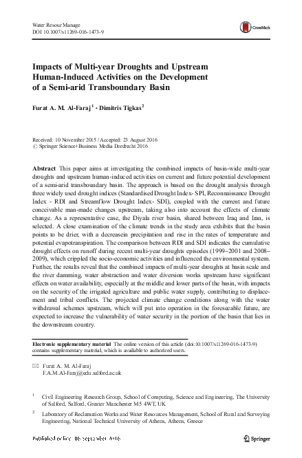 (PDF) Impacts of Multi-year Droughts and Upstream Human-Induced ...