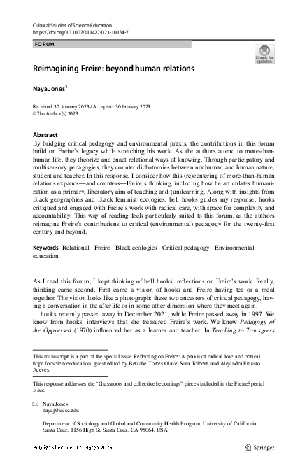 (PDF) Reimagining Freire: beyond human relations