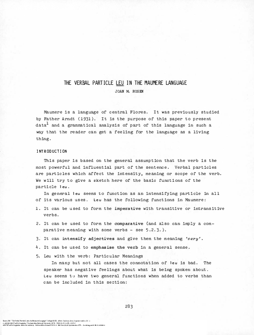 (PDF) The Verbal Particle Leu in the Maumere Language | Joan Rosen ...