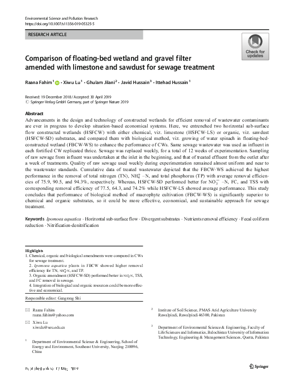 (PDF) Comparison of floating-bed wetland and gravel filter amended with ...