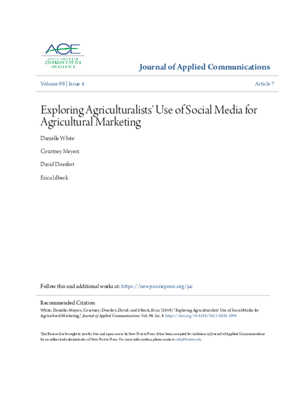 (PDF) Exploring Agriculturalists' Use of Social Media for Agricultural ...