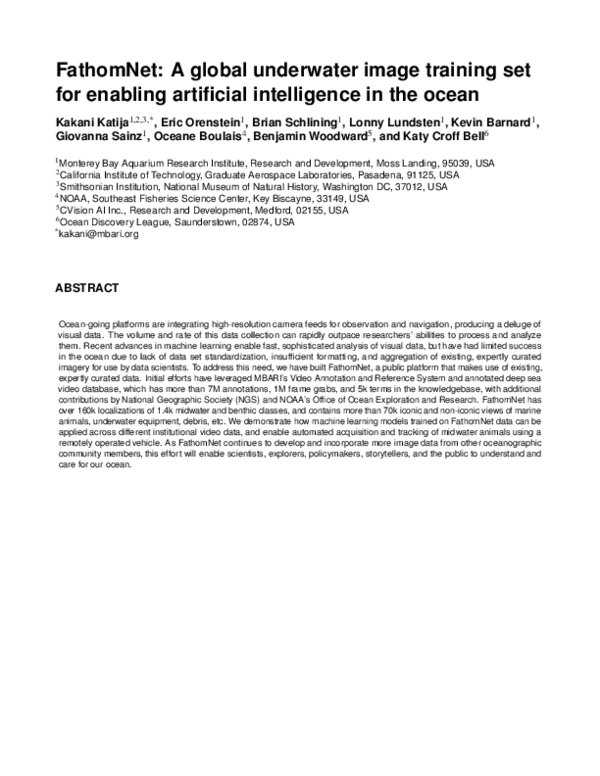 (PDF) FathomNet: A global underwater image training set for enabling artificial intelligence in ...