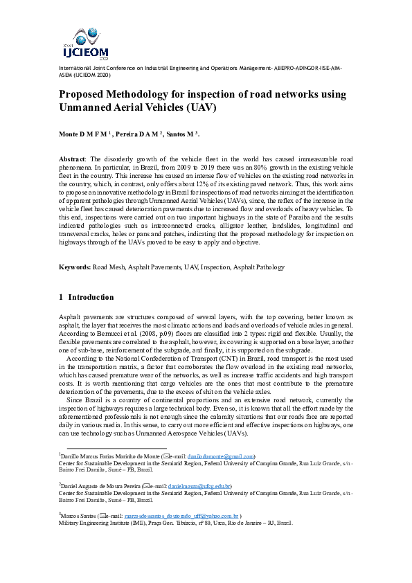 Pdf Proposed Methodology For Inspection Of Road Networks Using Unmanned Aerial Vehicles Uav