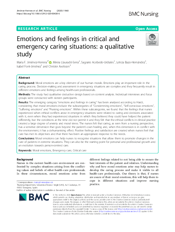 (PDF) Emotions and feelings in critical and emergency caring situations ...