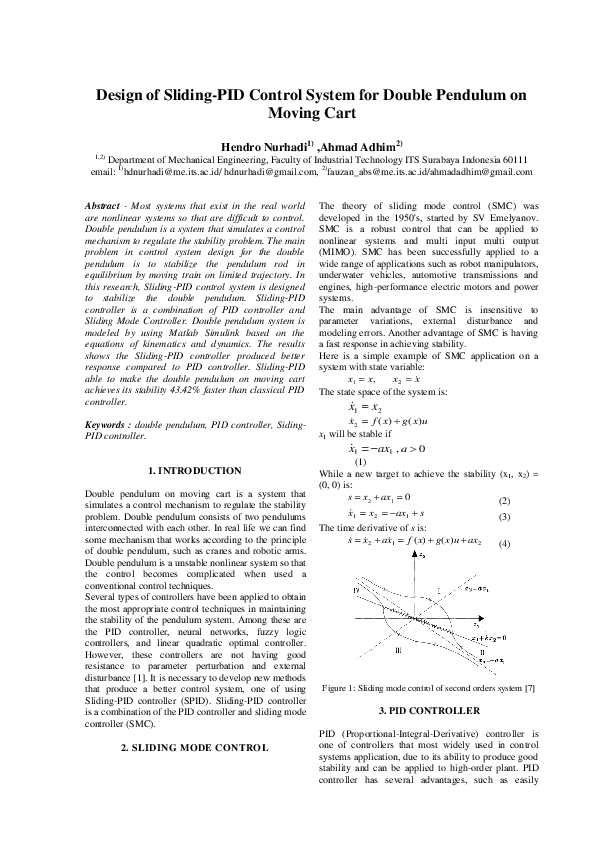 (PDF) Design of Sliding-PID Control System for Double Pendulum on Moving Cart