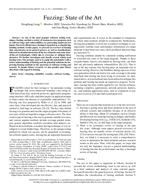 (PDF) Fuzzing: State of the Art