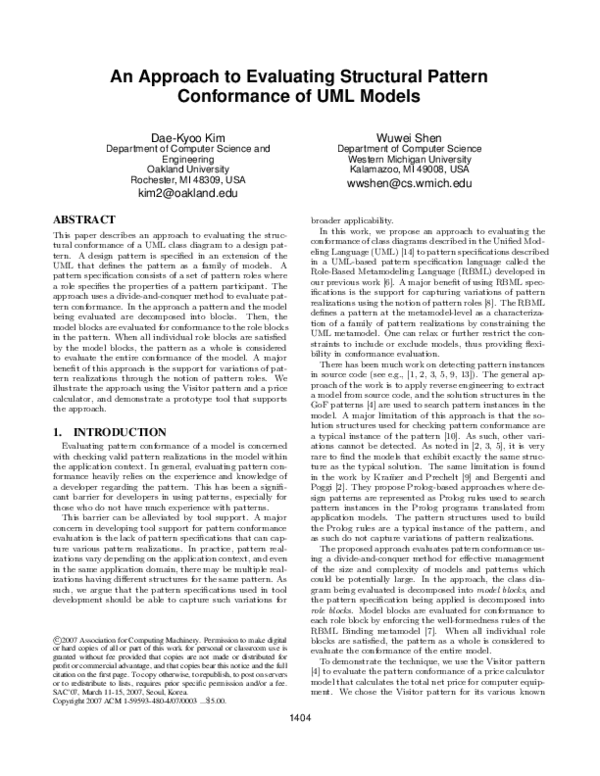 (PDF) An approach to evaluating structural pattern conformance of UML models