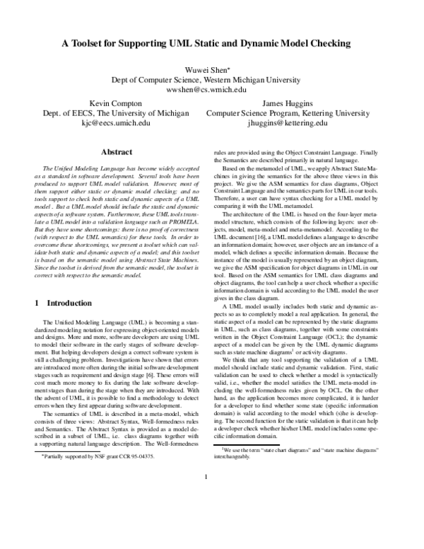Pdf A Toolset For Supporting Uml Static And Dynamic Model Checking Wuwei Shen