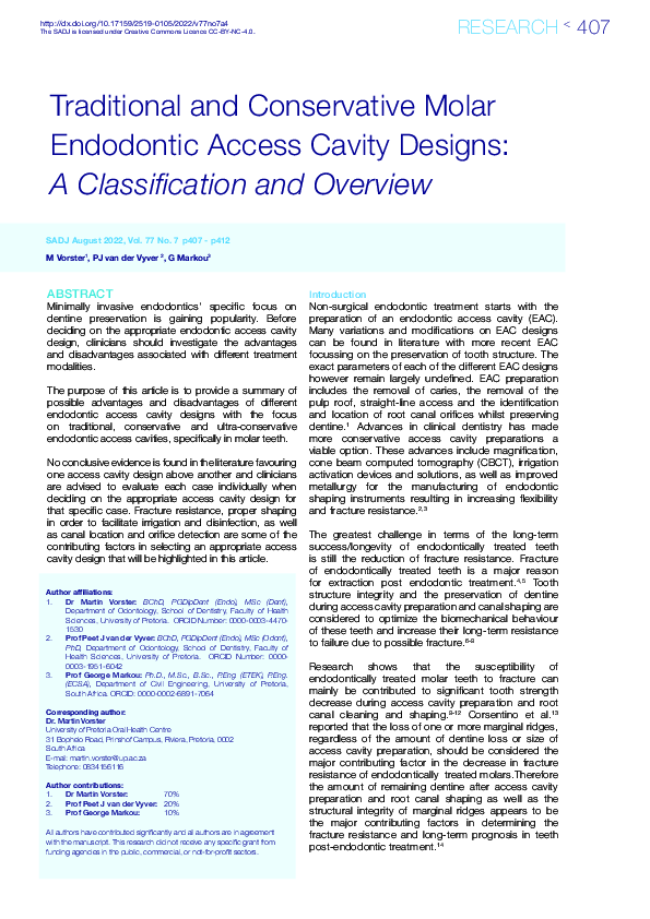 Pdf Traditional And Conservative Molar Endodontic Access Cavity