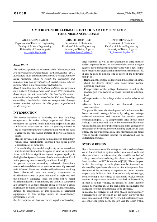 Pdf A Microcontroller Based Static Var Compensator For Unbalanced Loads