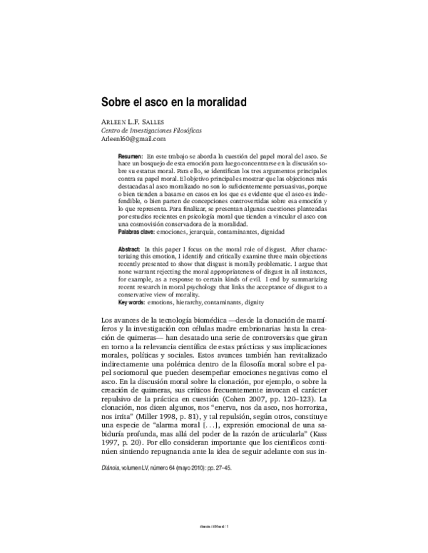 (PDF) Sobre el asco en la moralidad