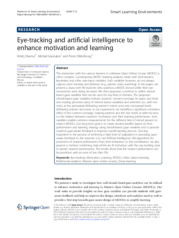 Pdf Eye Tracking And Artificial Intelligence To Enhance Motivation