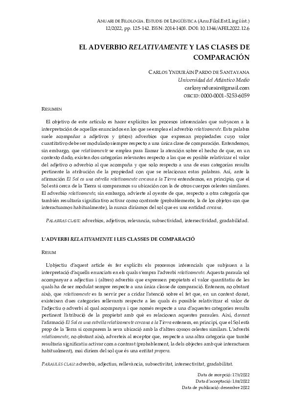 (PDF) El adverbio RELATIVAMENTE y las clases de comparación /// The ...