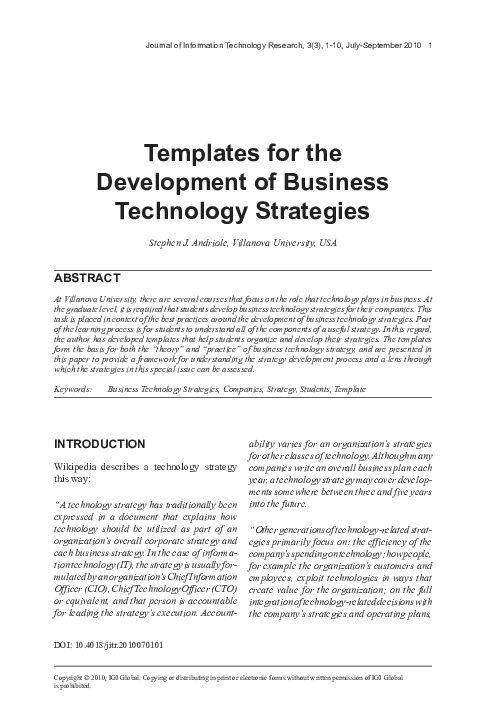 (PDF) Templates for the Development of Business Technology Strategies