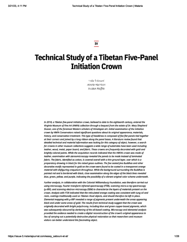 (PDF) Technical Study of a Tibetan Five-Panel Initiation Crown