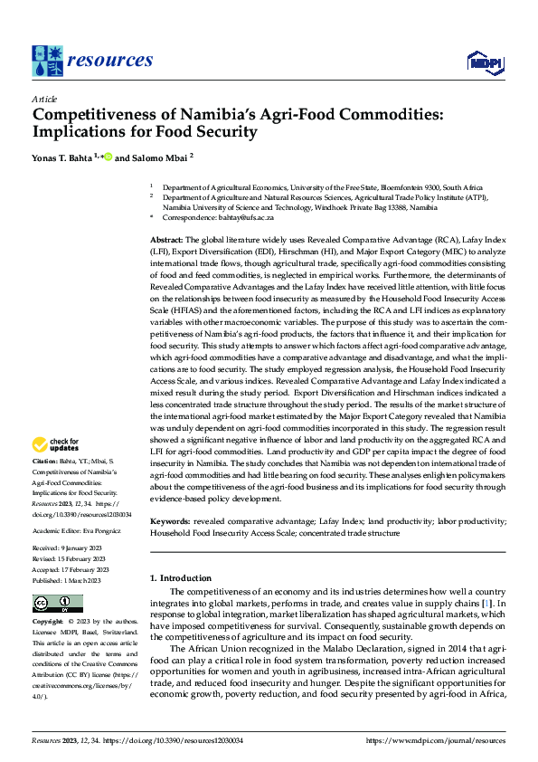 (PDF) Competitiveness of Namibia’s Agri-Food Commodities: Implications for Food Security