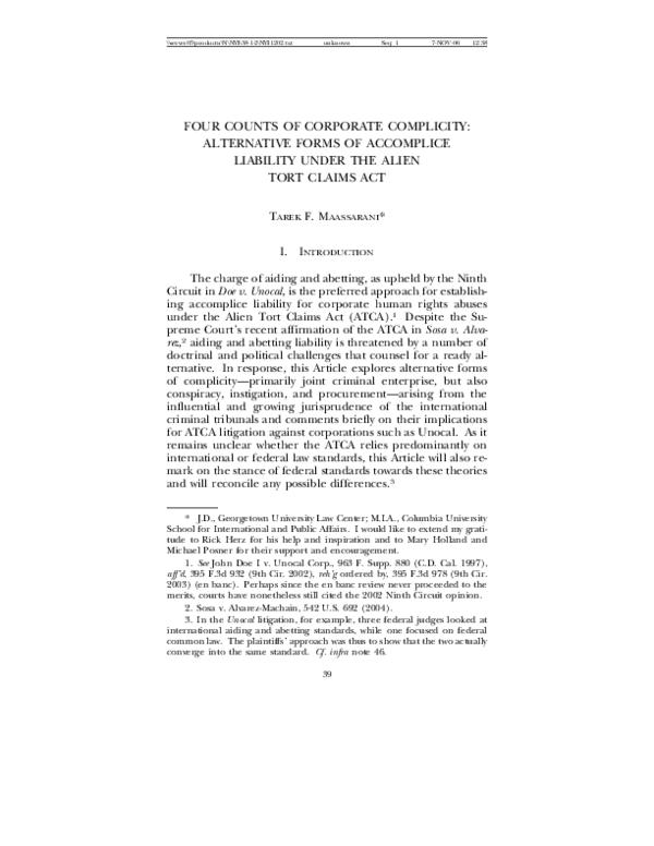 (PDF) Four Counts of Corporate Complicity: Alternative Forms of Accomplice Liability Under the ...