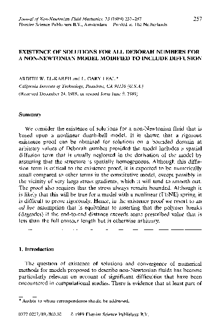 (PDF) Existence of solutions for all Deborah numbers for a non ...