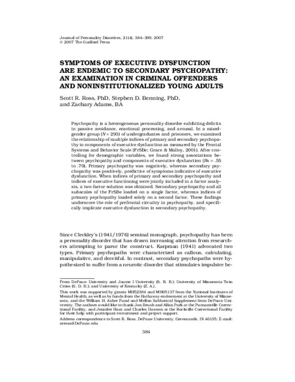 (PDF) Symptoms of Executive Dysfunction are Endemic to Secondary ...