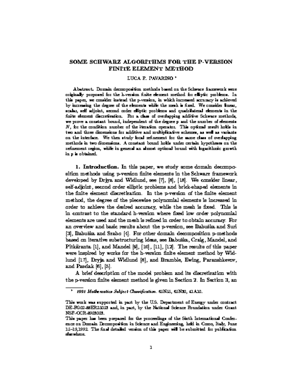 Pdf Some Schwarz Algorithms For The 饾憹 Version Finite Element Method