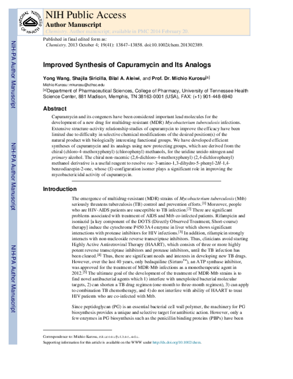 (PDF) Improved Synthesis of Capuramycin and Its Analogues