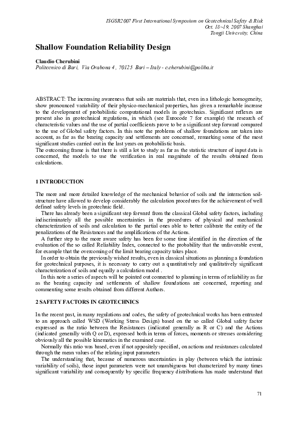 (PDF) Shallow Foundation Reliability Design