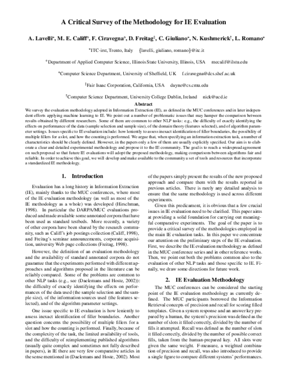 (PDF) Standardizing Information Extraction Evaluation