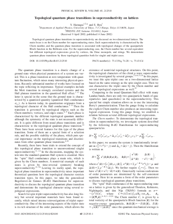 (PDF) Topological quantum phase transitions in superconductivity on lattices